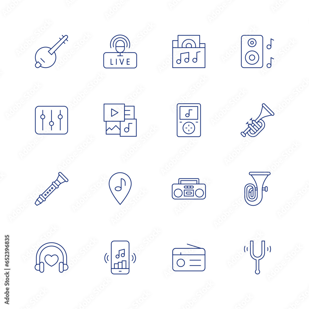 Music line icon set on transparent background with editable stroke ...
