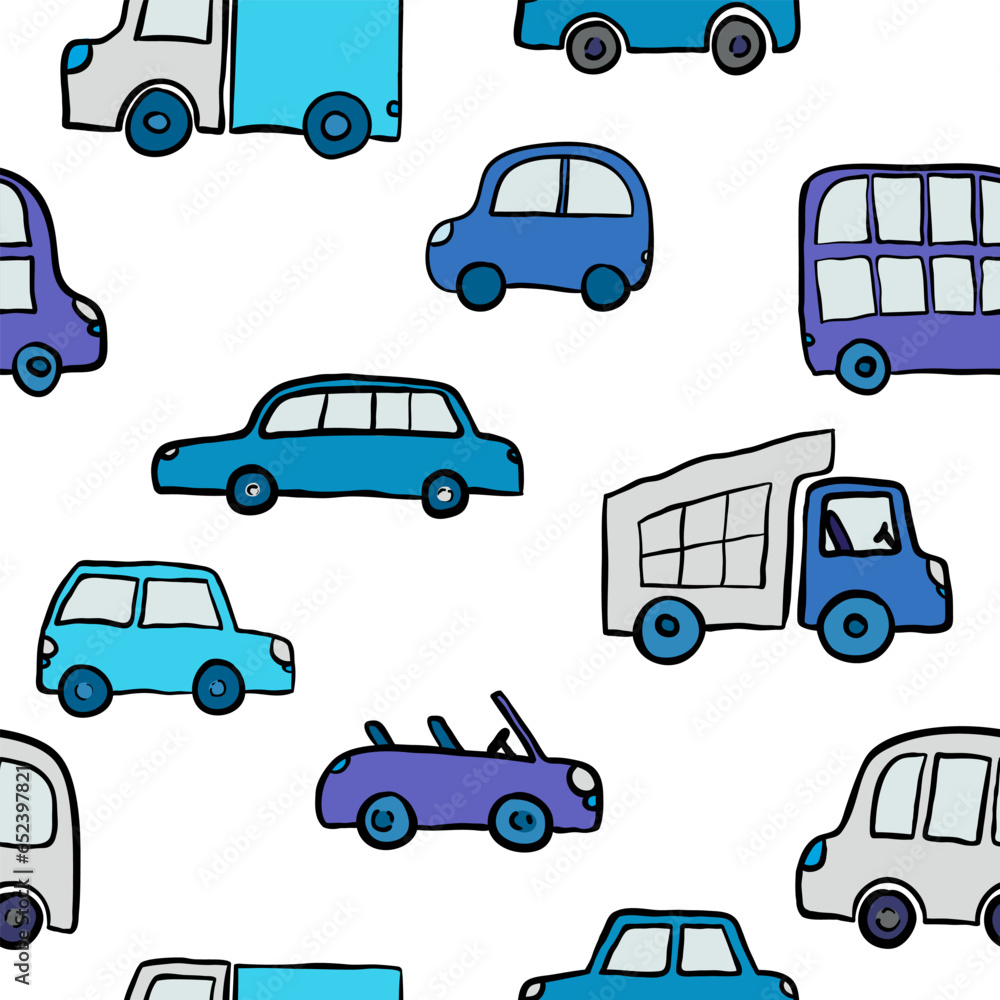 Seamless pattern of hand drawn cute cartoon cars for kids design ...