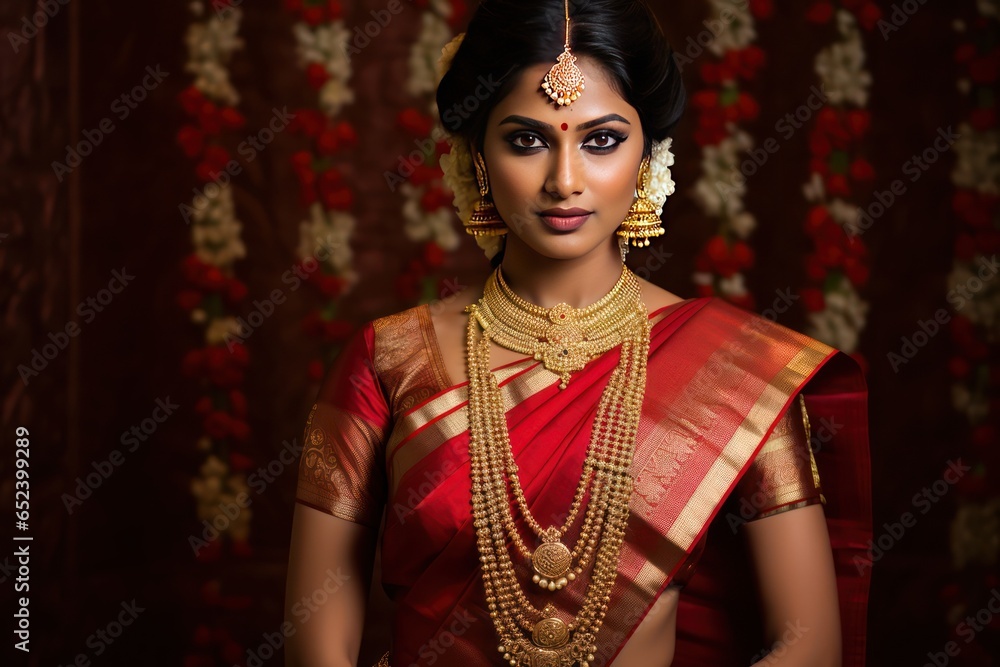 Tamil Nadu bride in ruby red and gold kanjeevaram saree, her grace ...