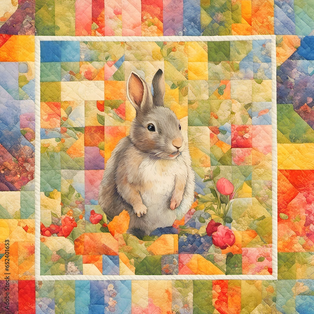 Bunny rabbit quilt block with quilted border inspired by children's ...
