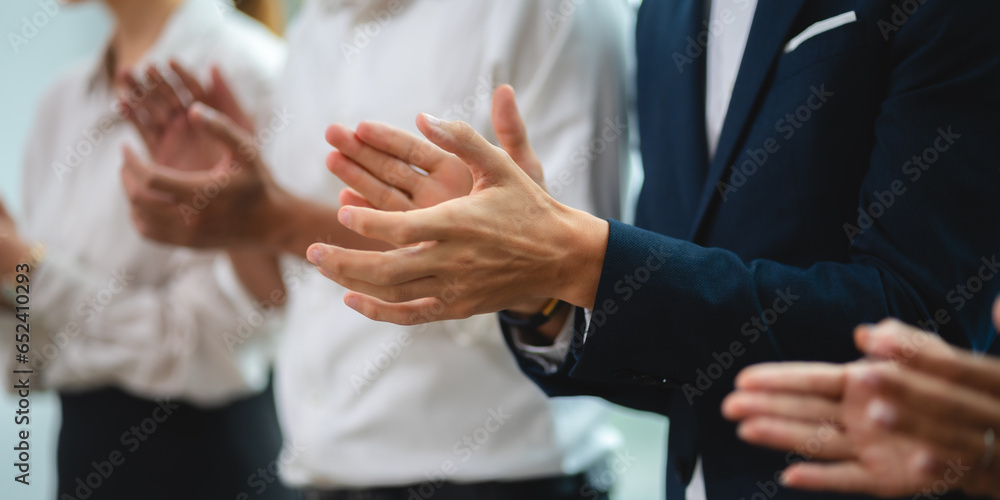 Happy colleagues business group applauding, partner team clapping to ...