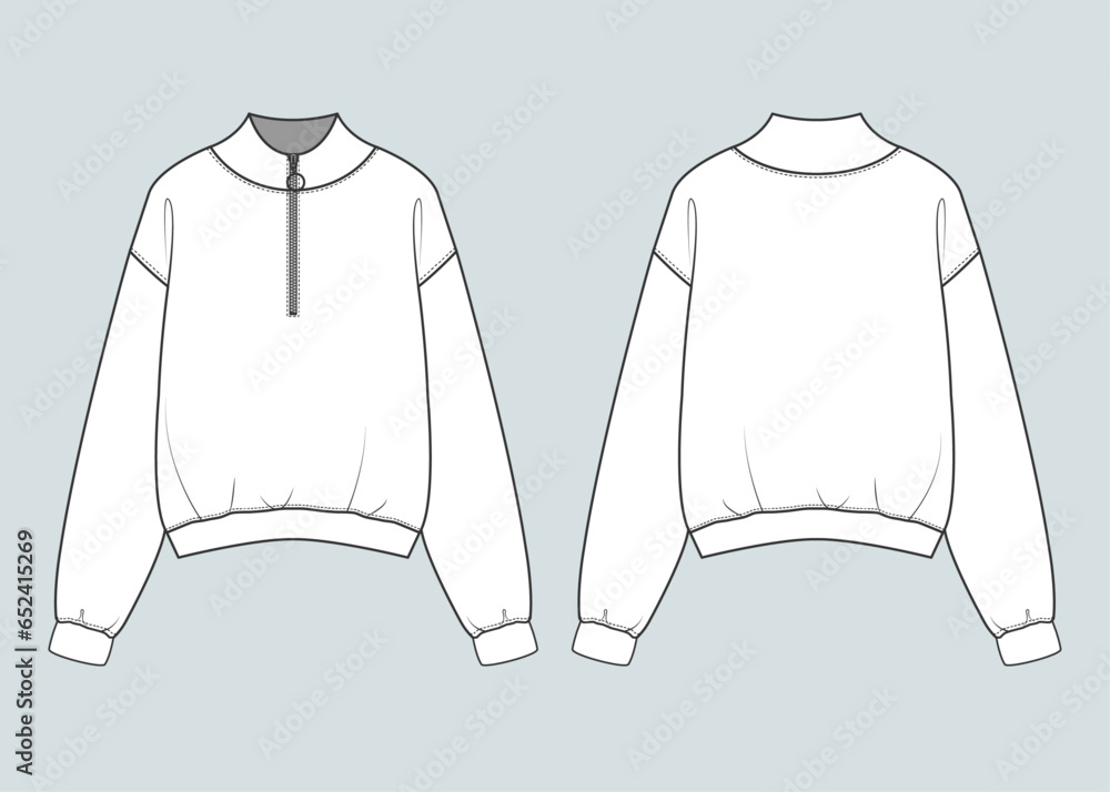 sweatshirt flat drawing technical sketch template. front and back ...