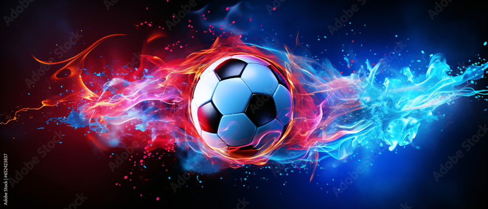 Fiery Soccer Ball In Goal In red and blue Flames, soccer ball in red ...