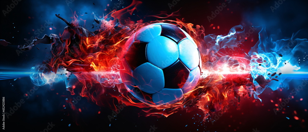 Fiery Soccer Ball In Goal In red Flames, soccer ball in red flames and ...