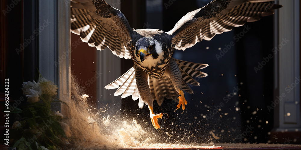 Dramatic capture of a peregrine falcon plunging in a stoop, high ...