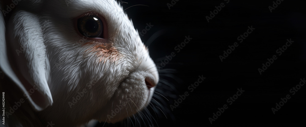 Head of a rabbit, a close up of a herbivore animal. The profile of the ...