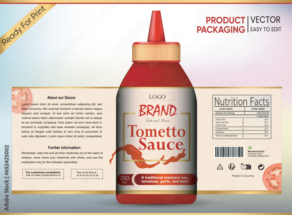 Sauce Label, Tometto Sauce label, Chilli pack, Sauce bottle mockup, Sauce design, Ketchup ...