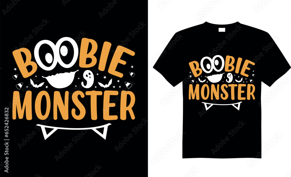 Spooky Halloween SVG t-shirt design vector template. Booble monster ...