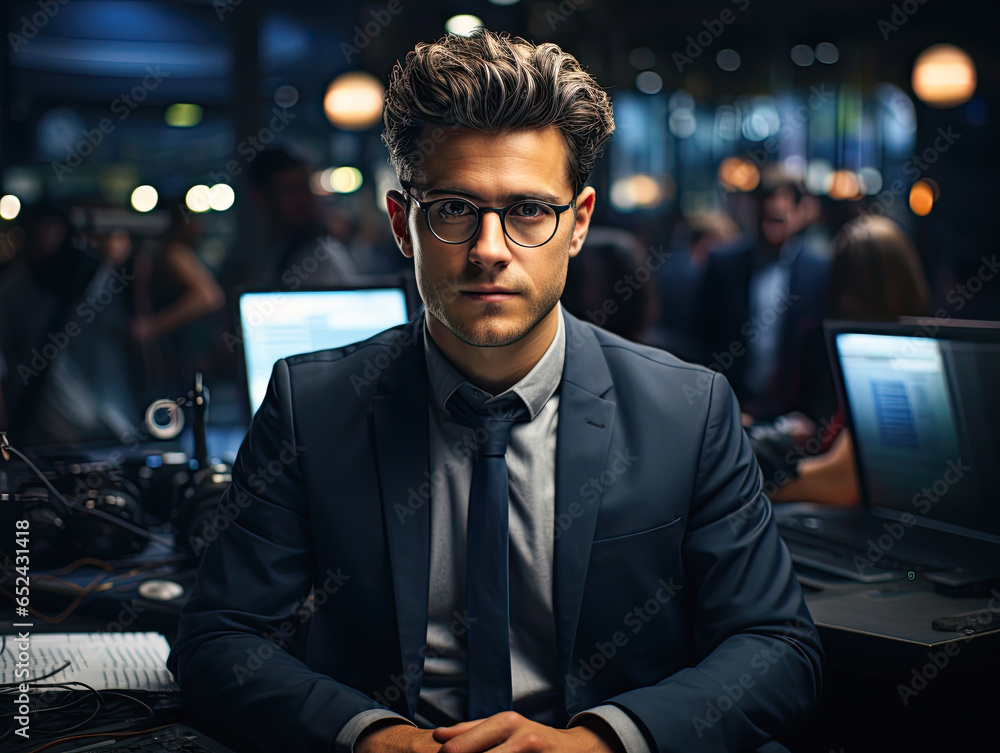 Live News Studio with Professional Male Newscaster Reporting on the ...