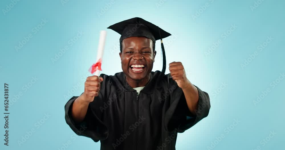 Graduation celebration, education and studio black man excited for ...