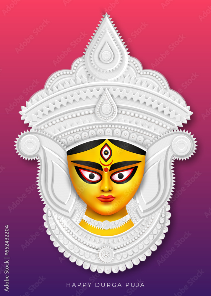 Happy Durga Puja Creative Banner Design With Durga Face Illustration ...
