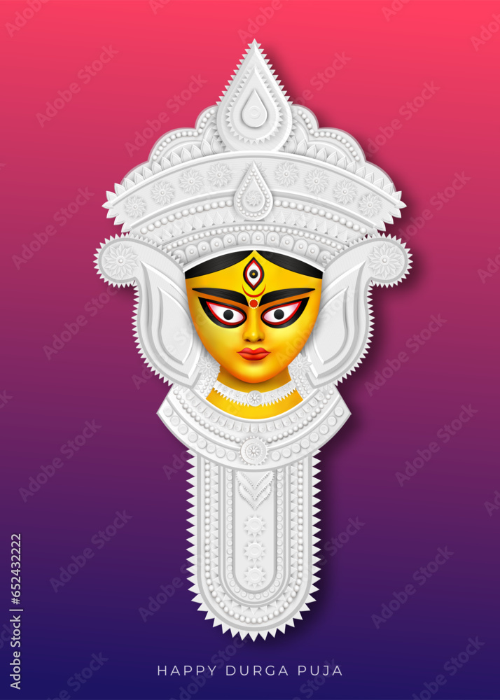 Happy Durga Puja Creative Banner Design With Durga Face Illustration ...
