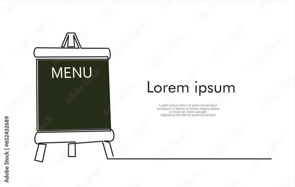 One line continuous drawing of wooden menu board. Blackboard mock up ...