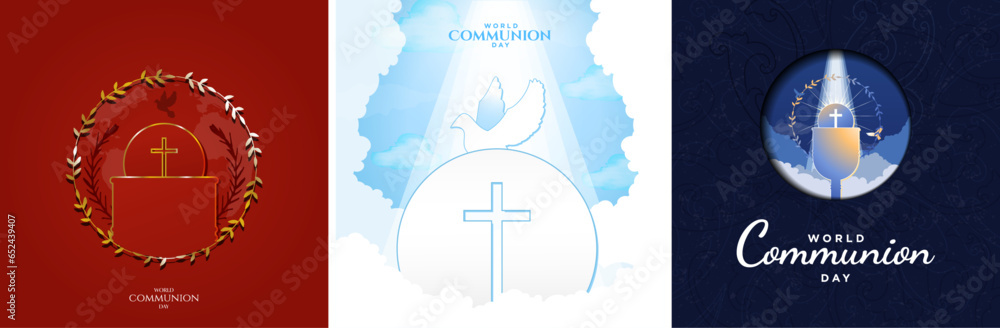 World Communion Sunday Greeting Cards. Sacramental bread, chalice cup ...