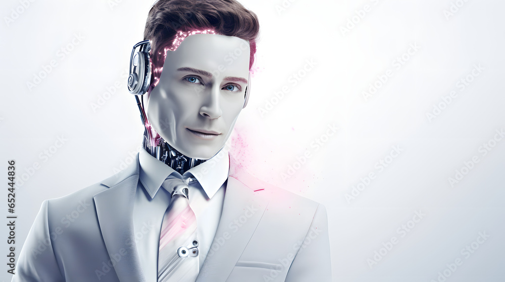 Abstract 3d rendered robot bot with face human expressions artificial ...