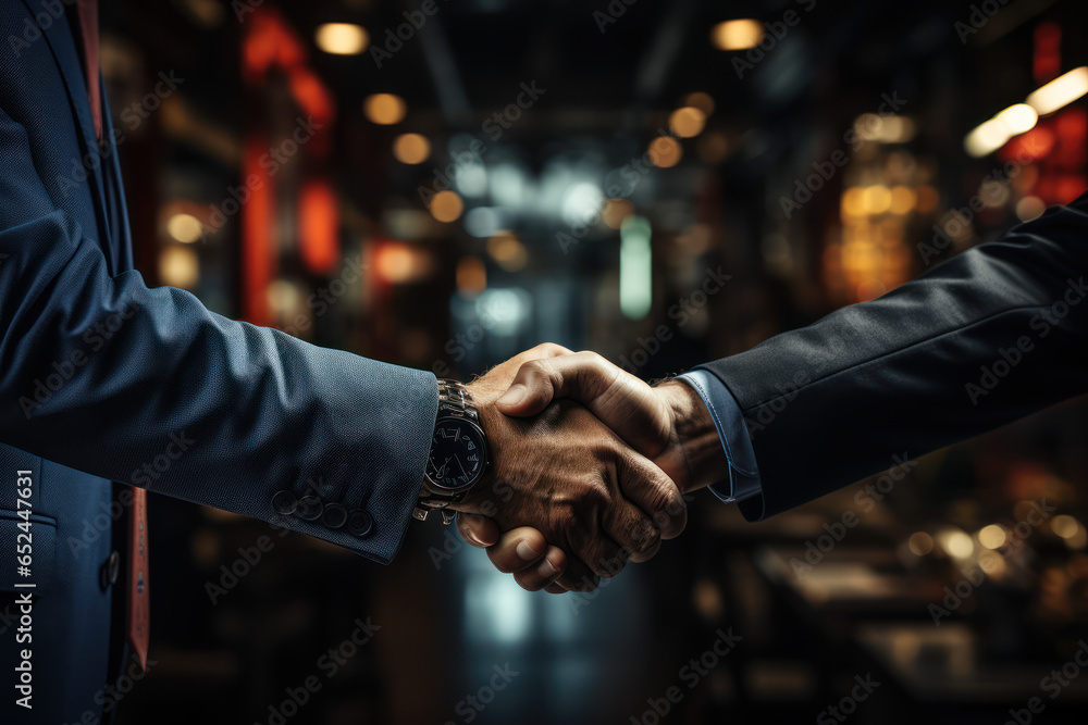 Business executives exchange handshakes, symbolizing a meeting of minds ...