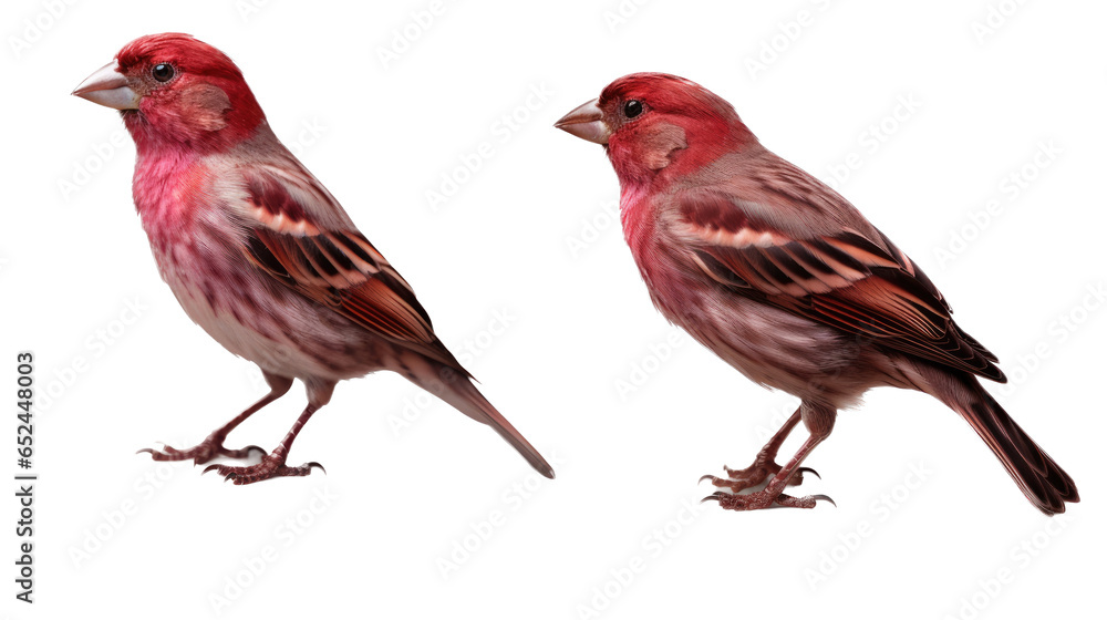 Purple finches in various positions, isolated in a Nature-themed ...