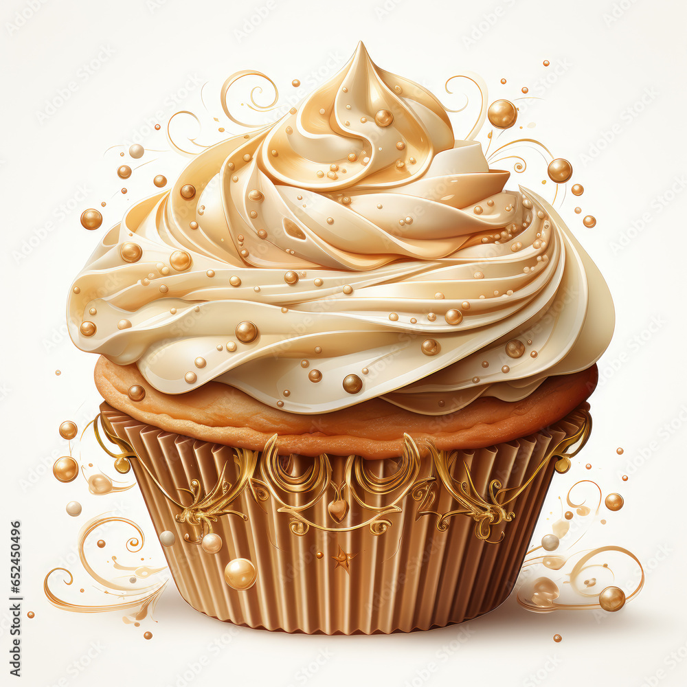 watercolor Gold Cupcake Clipart,Generative Ai Stock Illustration ...