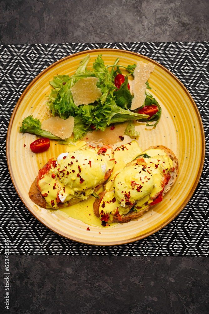best breakfast egg with runny yolk and toast Stock Photo | Adobe Stock
