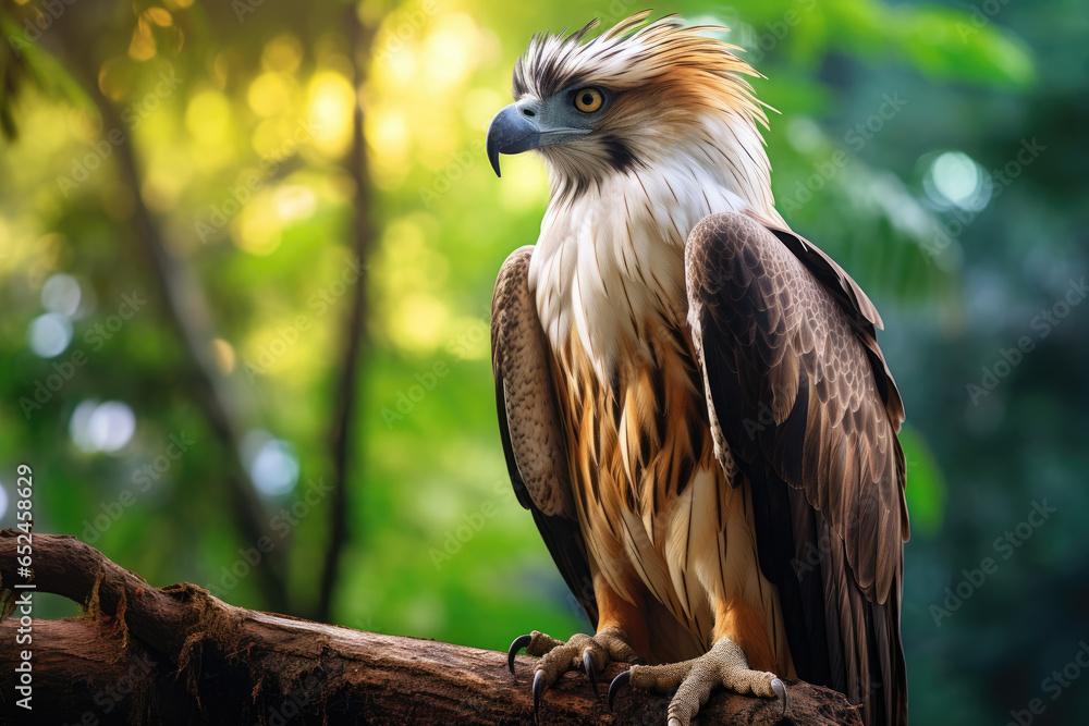 Majestic Philippine Eagle perched on a treetop in its dense forest ...