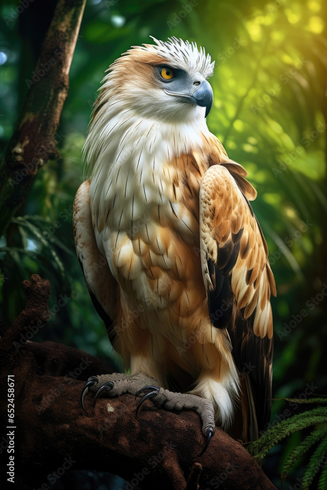 Majestic Philippine Eagle perched on a treetop in its dense forest ...