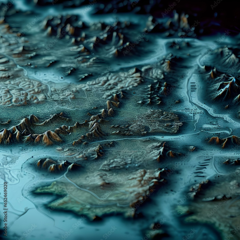 AI-generated illustration of a 3D map of a fictional landscape, created ...