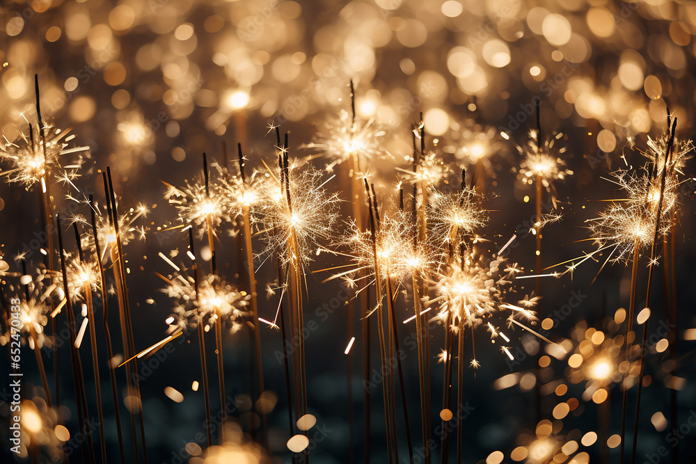 New Year's sparkling sparklers on a golden bokeh background Stock Photo ...