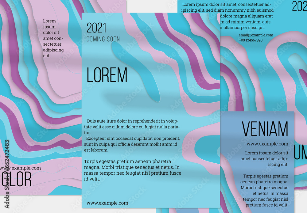 Flyer Layout with Paper Cut Craft Wavy Layered Texture Stock Template ...