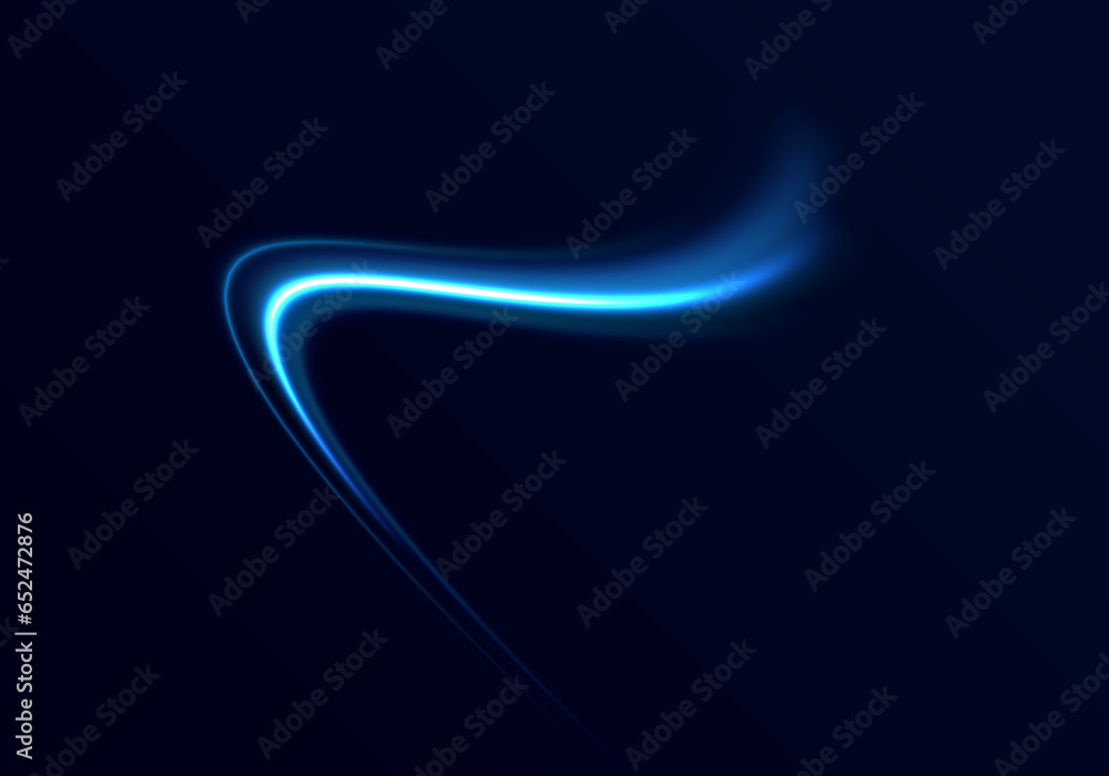 Abstract blue wavy line of light with a transparent background. Light ...
