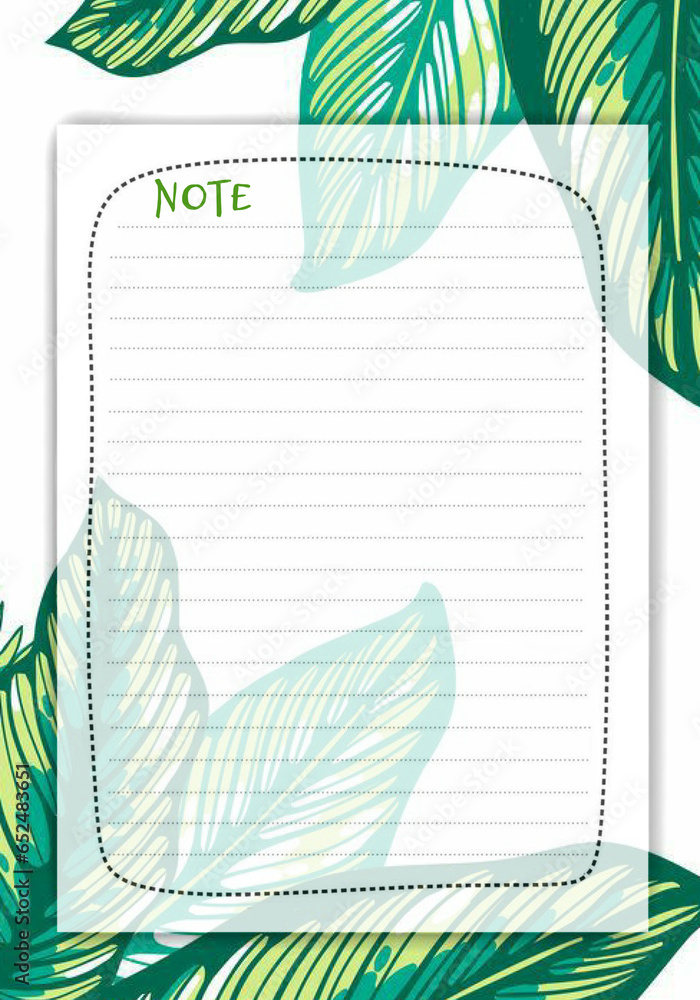 Note Writing Paper with Green Leaf Frame Pattern Template Graphic ...