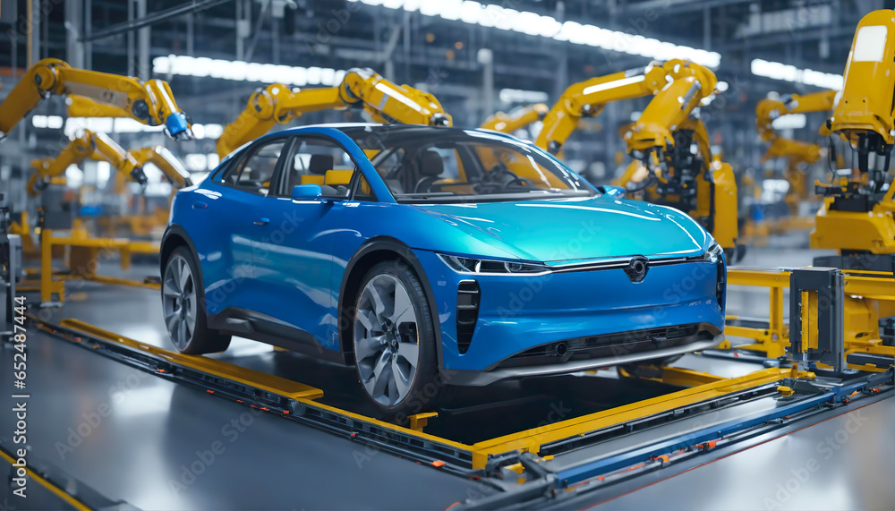 Automobile assembly line production. Car Factory. Automated Robot Arm ...