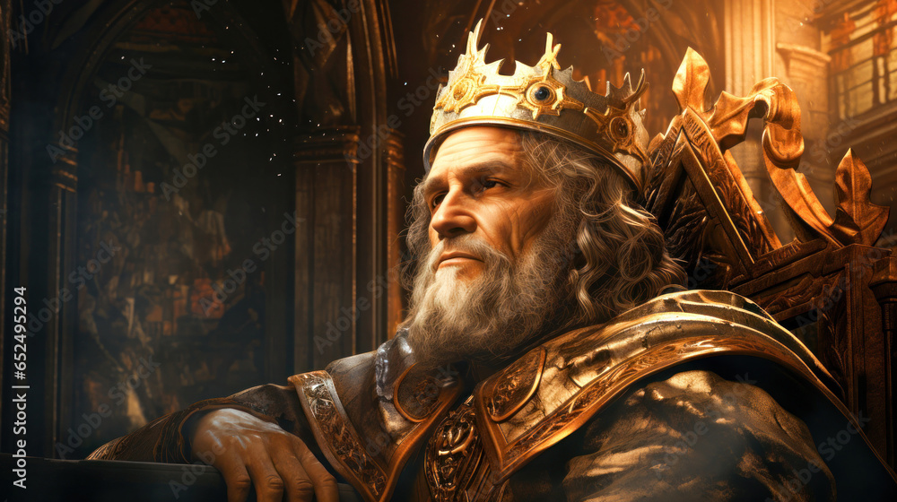 Illustration of King David sitting on his throne reflecting the past of ...