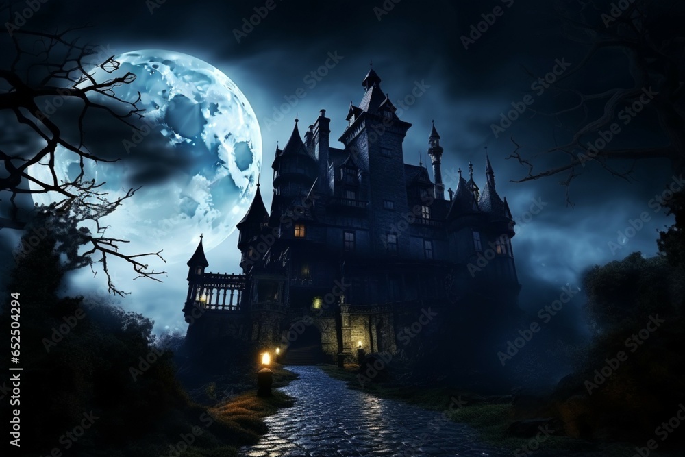 Haunted mansion in a Halloween setting, where spooks come to life Stock ...