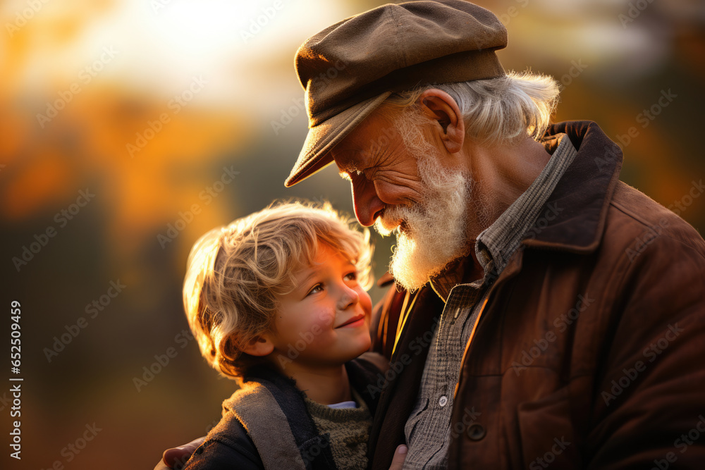 An old man and a young boy are captured in a moment of connection and ...