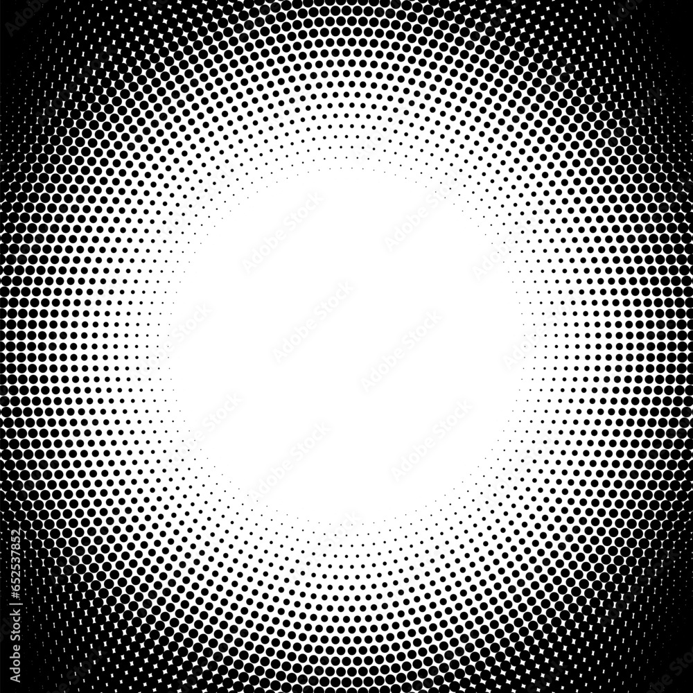 Halftone effect gradient black dots radial grid. Square frame border ...