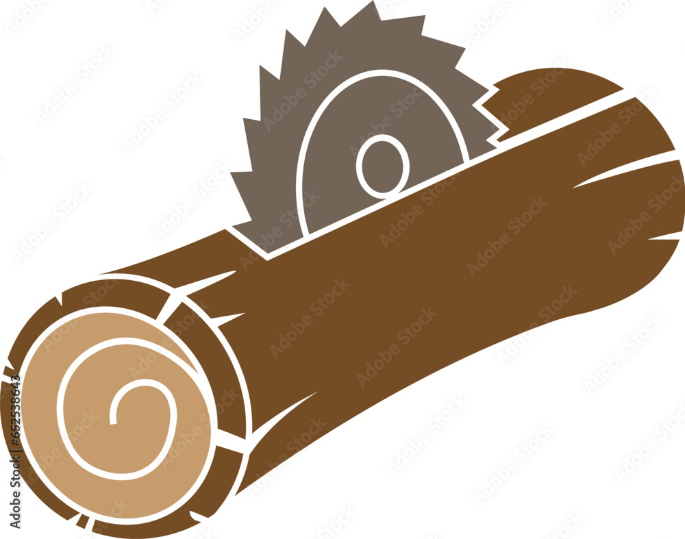 Cartoon Illustration Vector Of A Wood Table Saw Cutting a Tree Trunk ...