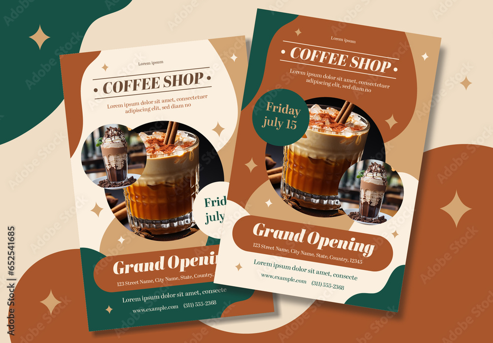 Organic Grand Opening Coffee Shop Poster Layout Stock Template | Adobe ...
