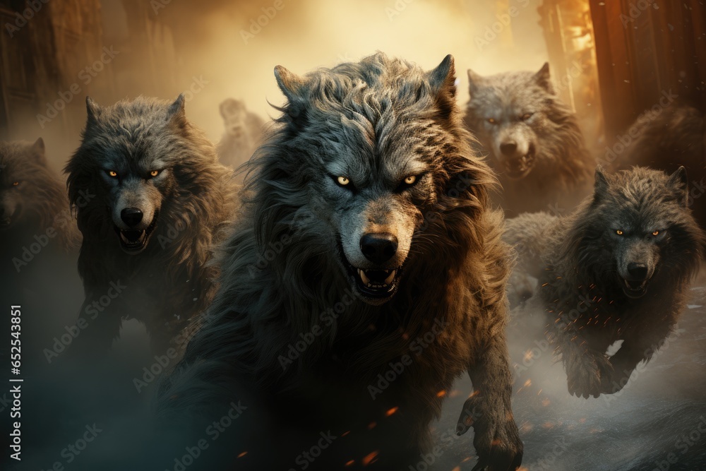 Wolves of Yore: A Fearsome Medieval Gray Wolf Pack on the Move Stock ...