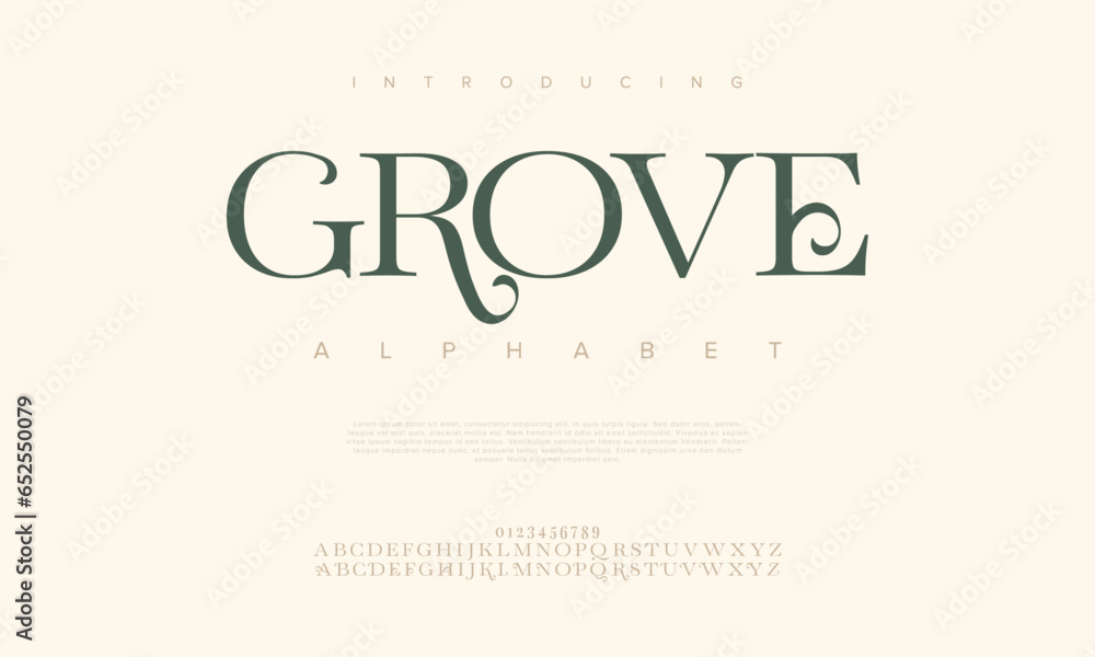 Grove premium luxury elegant alphabet letters and numbers. Elegant wedding typography classic ...