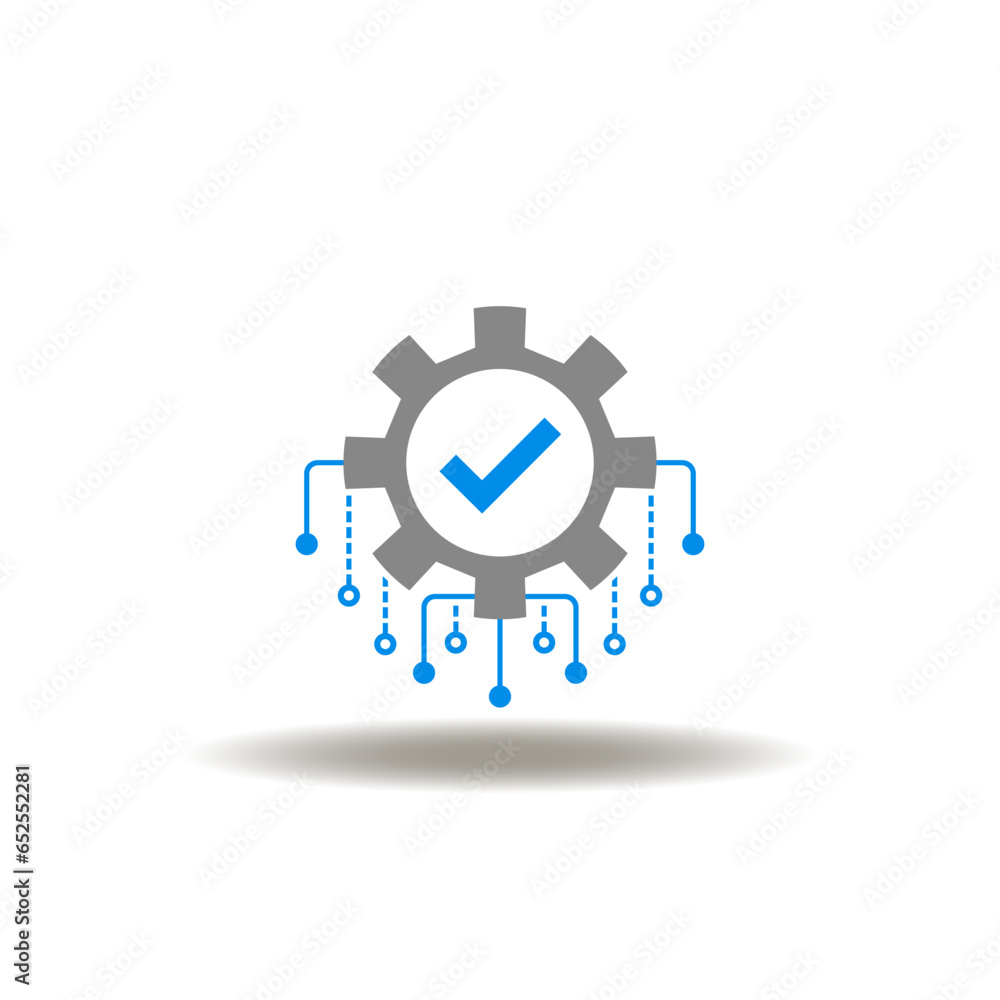 Vector illustration of gear with check mark and circuit pattern. Icon ...