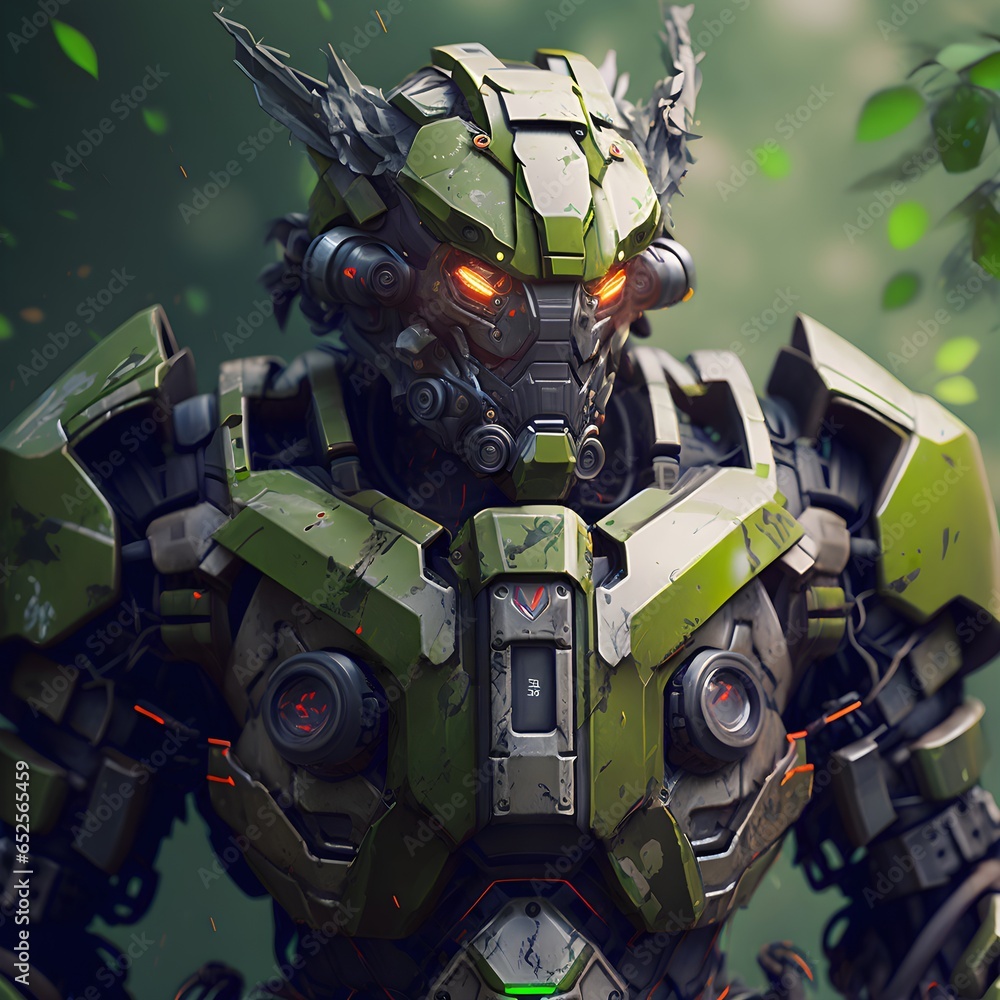 portrait of robot inspired of Bastion from Overwatch facing camera ...