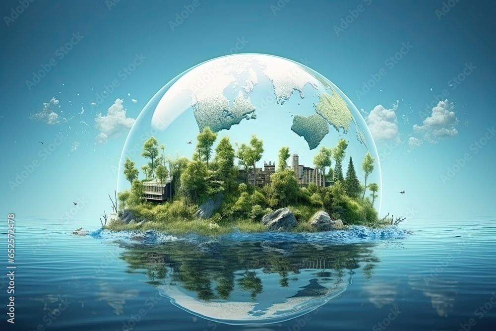 Drop of water falls from Earth in a water saving concept. Generative AI ...