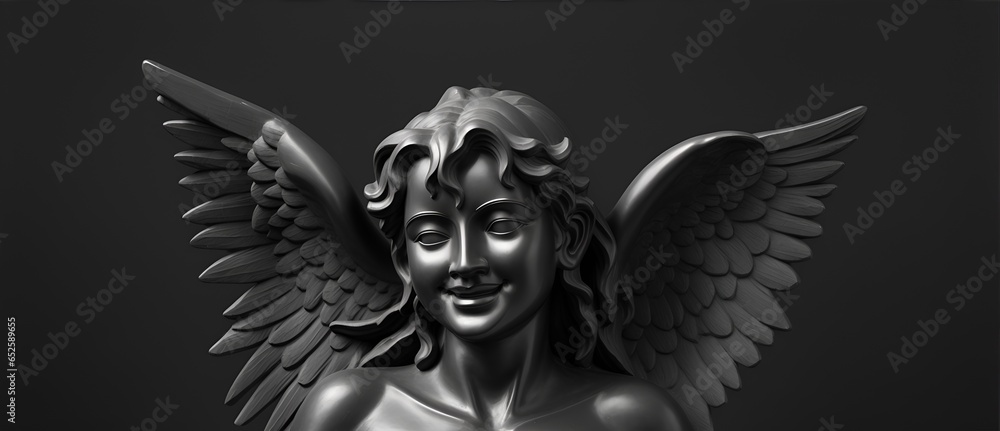 Smiling statue of an angel in plain black background from Generative AI ...
