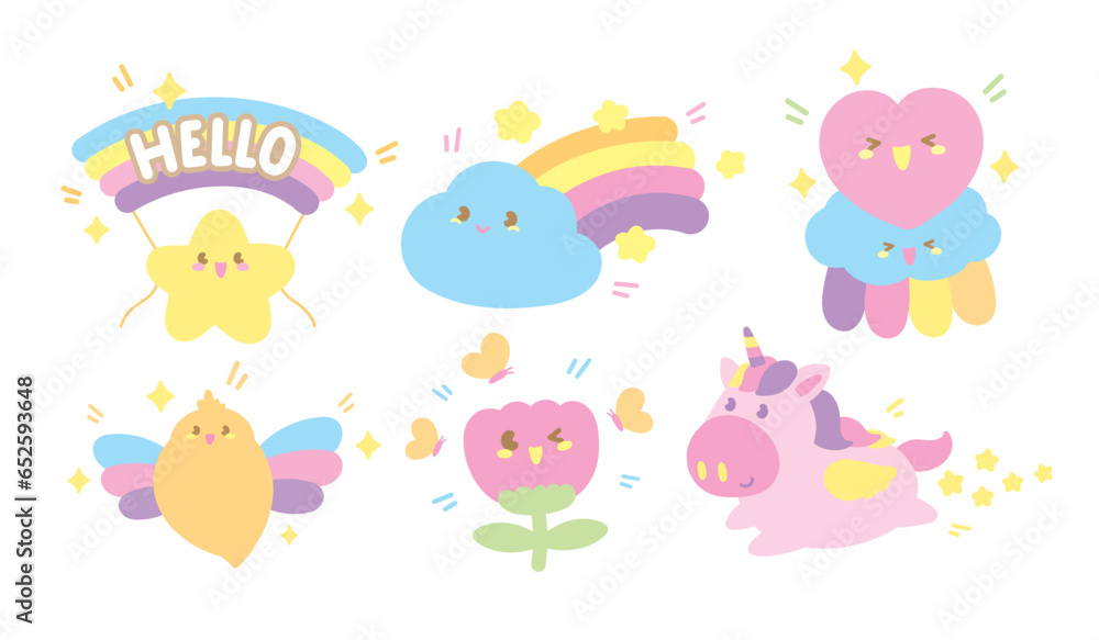 cute kawaii happy face cartoon vector set Stock Vector | Adobe Stock