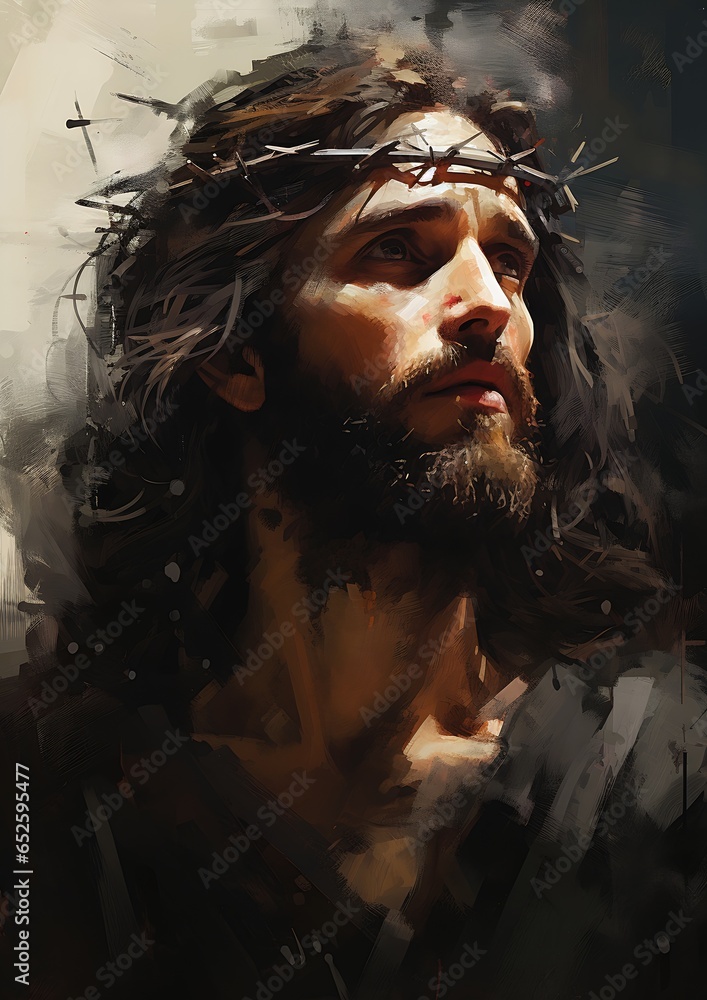 jesus crown thorns head face background heroic proportions figure ...