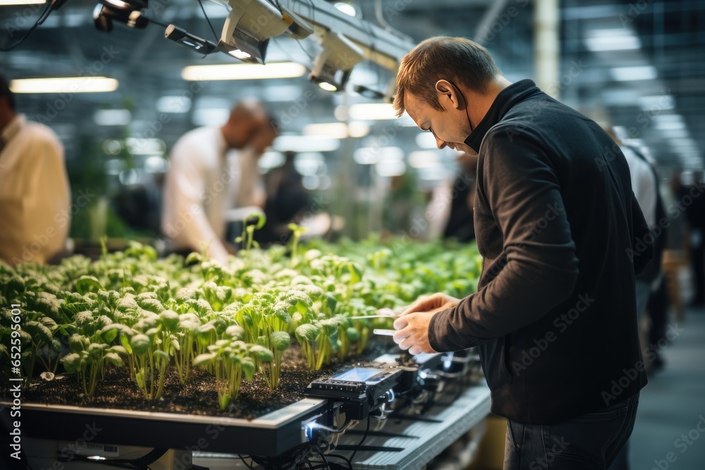 Agricultural agronomists monitor the production of crops grown using ...