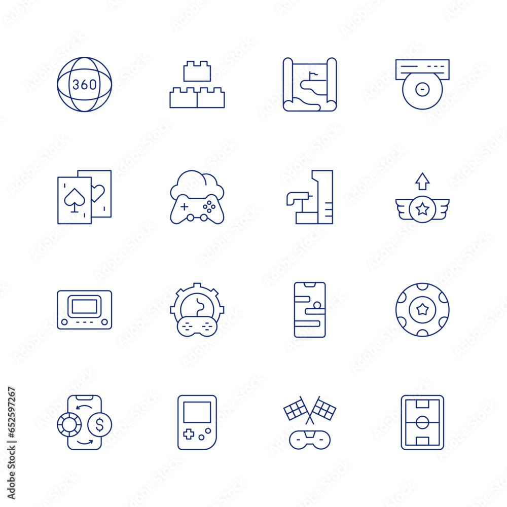 Gaming line icon set on transparent background with editable stroke ...