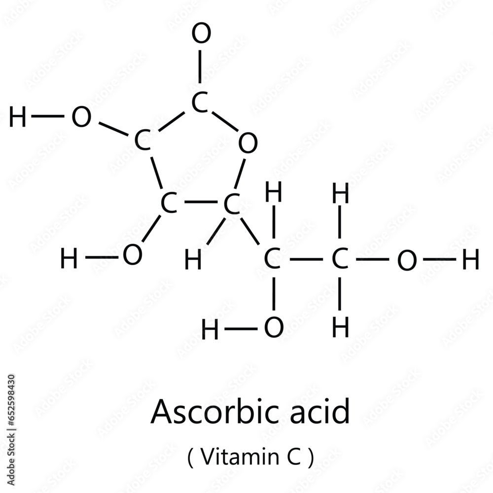Formula of chemical structure of Vitamin C, Ascorbic acid. Stock Vector ...