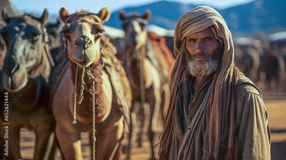 Vibrant scene at a Middle Eastern camel race, focused jockeys in ...