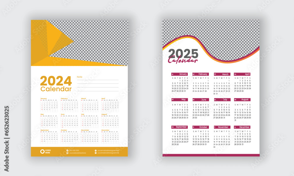 Calendar for 204 and 2025 year week starts Sunday planner layout or ...